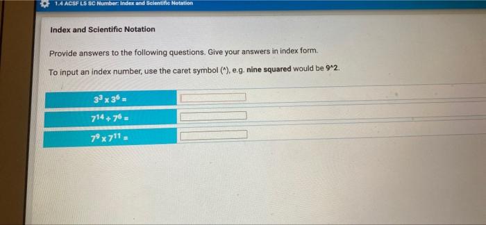 Solved 1.4 ACSF LS SC Number: Index and Scientific Notation | Chegg.com