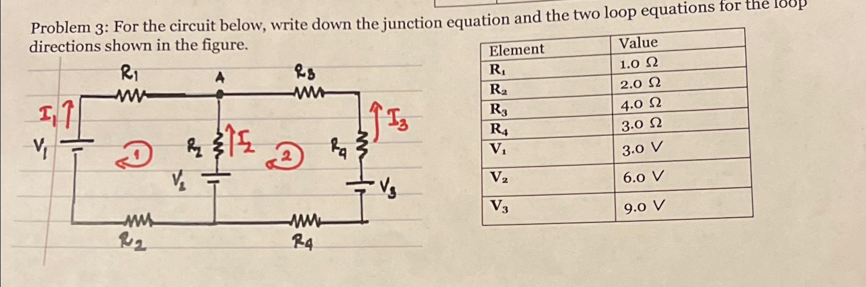 Solved Problem 3: For the circuit below, write down the | Chegg.com