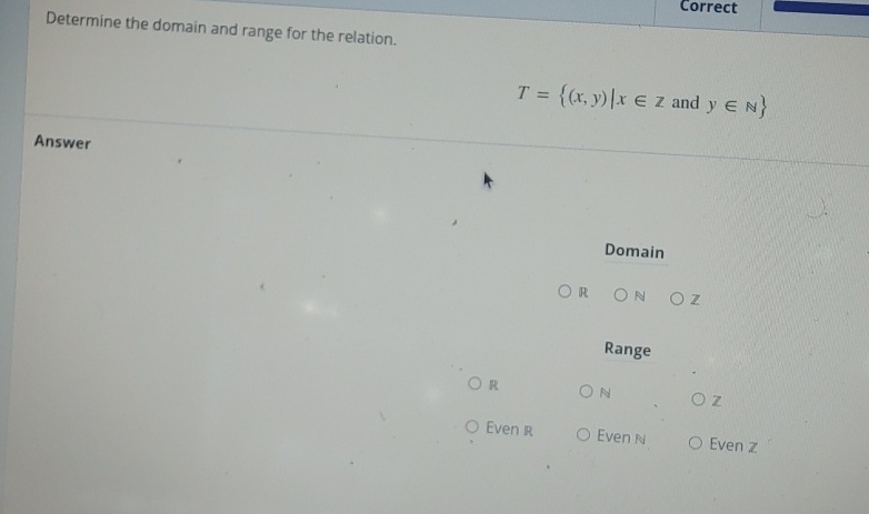 Solved CorrectDetermine the domain and range for the | Chegg.com