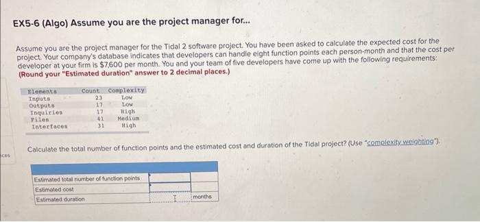 Solved EX5.6 (Algo) Assume you are the project manager | Chegg.com