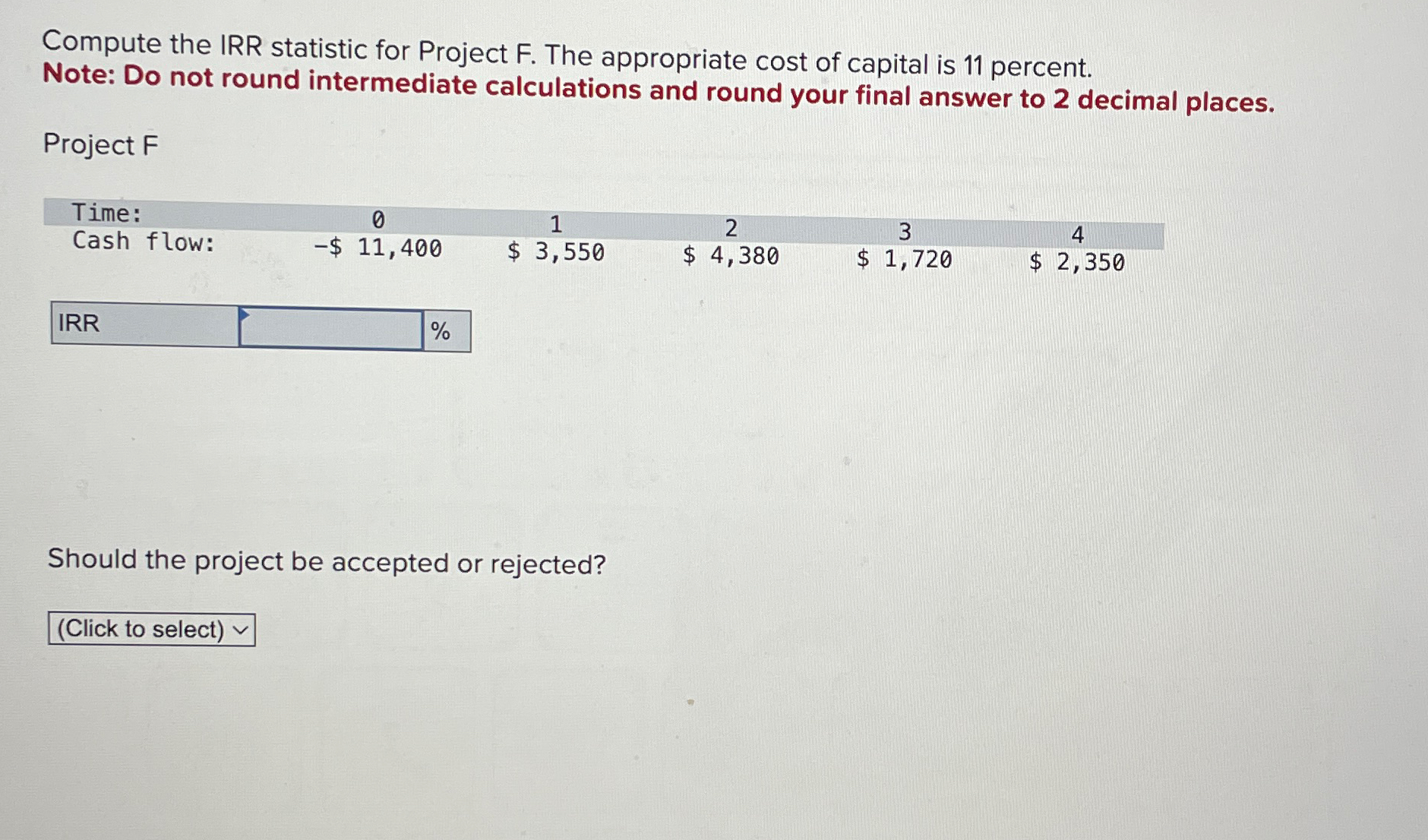 Solved Compute the IRR statistic for Project F. ﻿The | Chegg.com