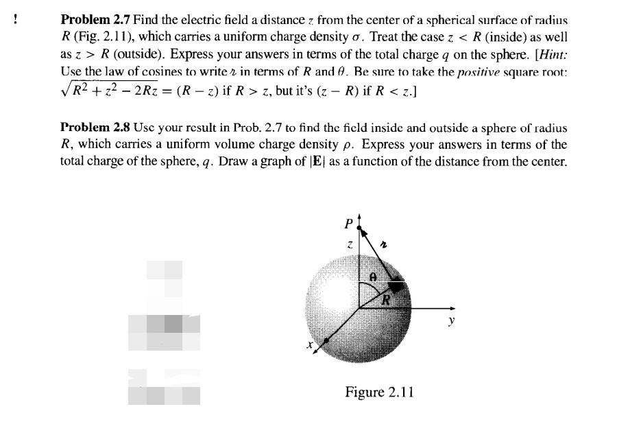 Solved Problem 2.12 Use Gauss's law to find the electric | Chegg.com