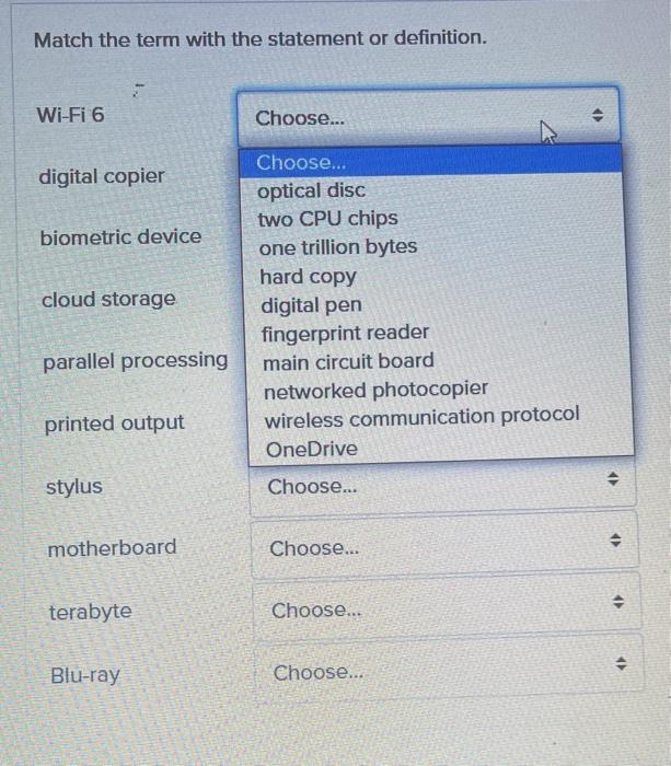 Solved Match the term with the statement or definition. | Chegg.com