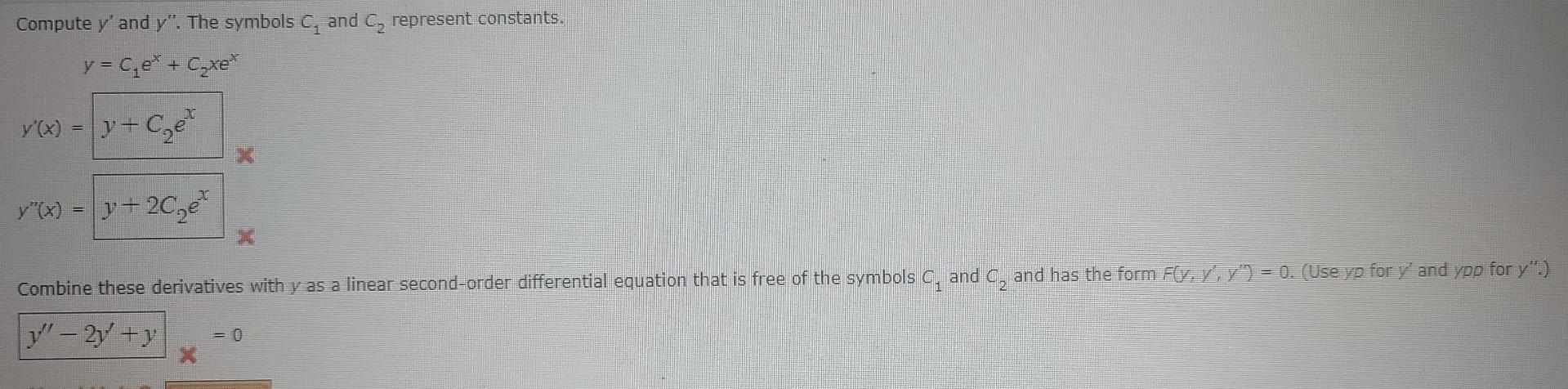 Solved Compute y' and y". The symbols C, and C, represent | Chegg.com
