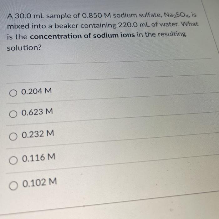 Solved A 30.0 mL sample of 0.850 M sodium sulfate, Na2SO4, | Chegg.com