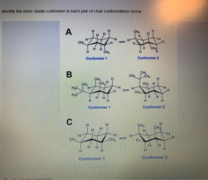 Solved Identify the more stable conformer in each pair of | Chegg.com