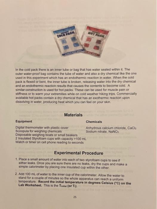 Solved Experiment 2 - Calorimetry of Dissolving Substances | Chegg.com