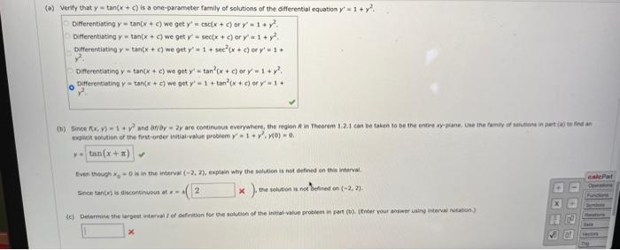 Verify that y=tan(x+c) is a one-parameter family of | Chegg.com