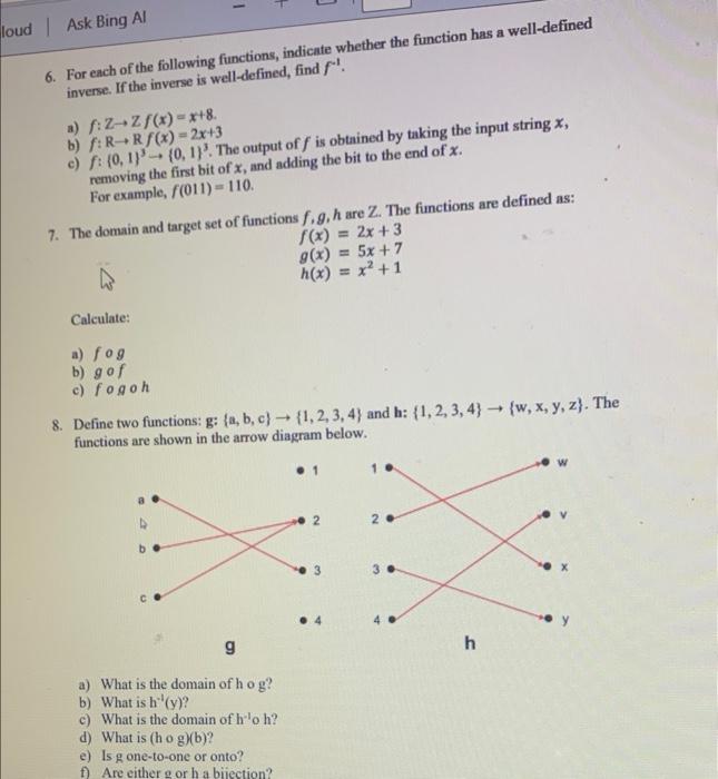 Solved Ask Bing Al 6. For each of the following functions, | Chegg.com