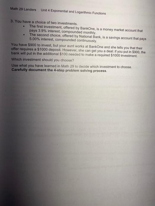 Solved Math 29 Landers Unit 4 Exponential and Logarithmic | Chegg.com
