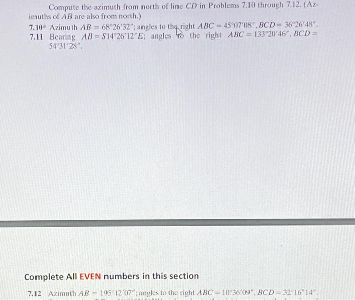 Compute the azimuth from north of line CD in Problems | Chegg.com