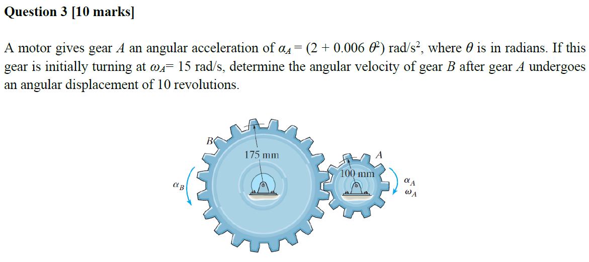 Solved Question 3 [10 ﻿marks]A motor gives gear A ﻿an | Chegg.com