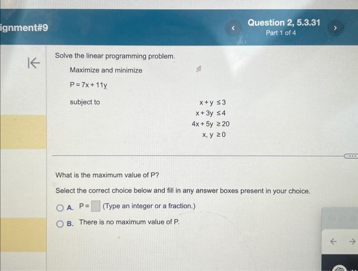Solved Solve the linear programming problem. Maximize and | Chegg.com