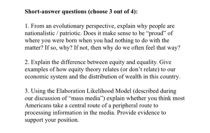 Solved Short-answer questions (choose 3 out of 4): 1. From | Chegg.com