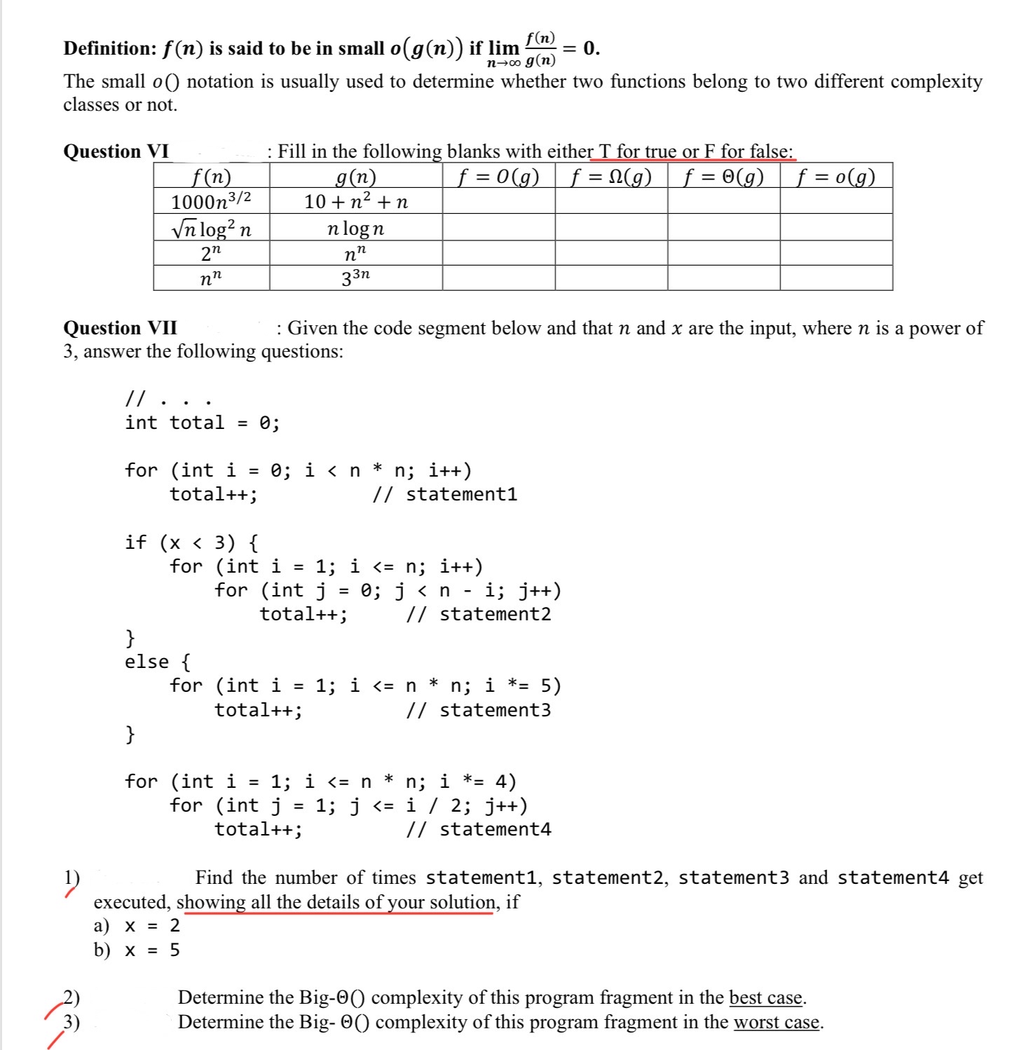 Definition: f(n) ﻿is said to be in small o(g(n)) ﻿if | Chegg.com