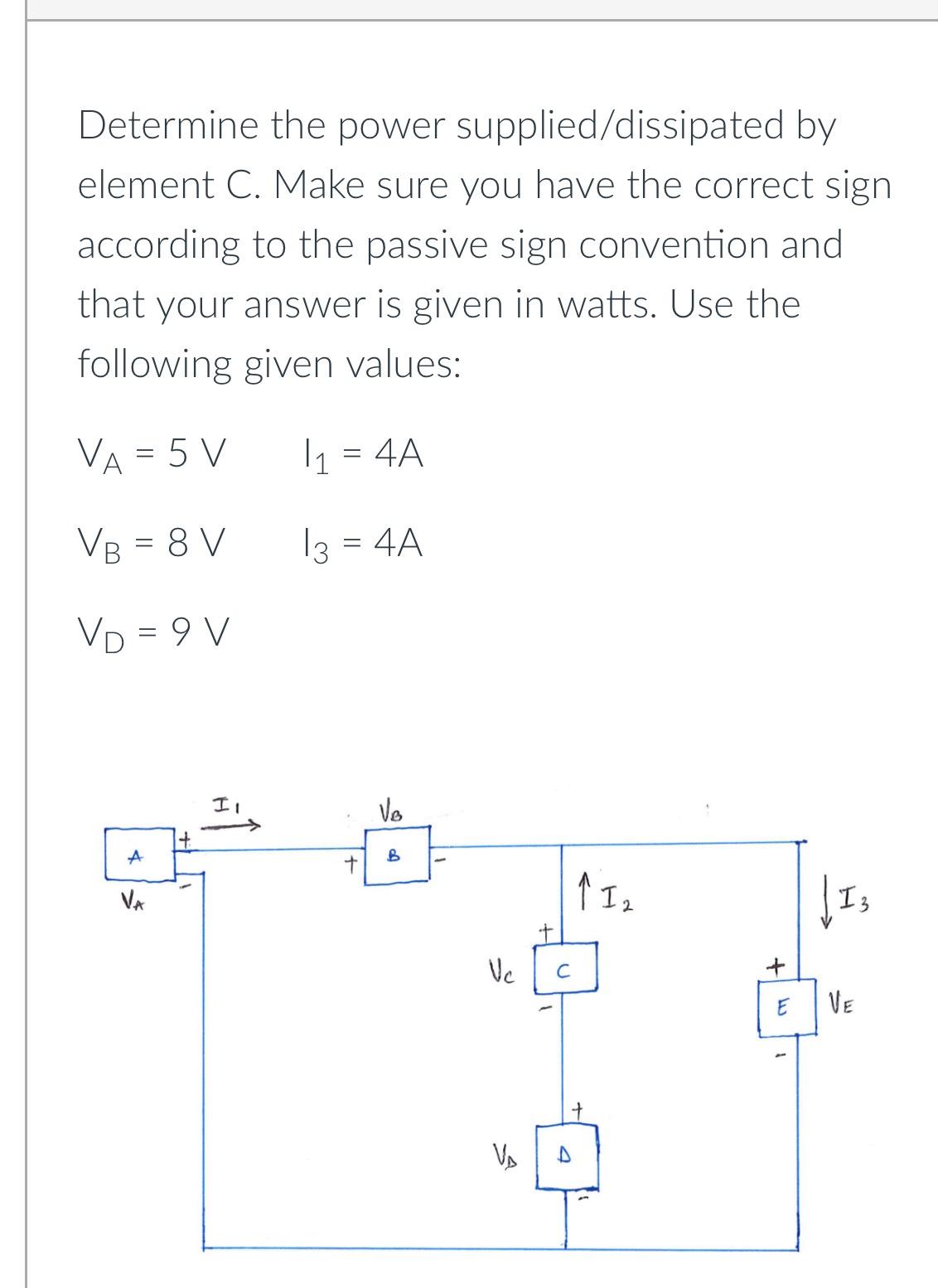 Solved Determine the power supplied/dissipated by element C. | Chegg.com