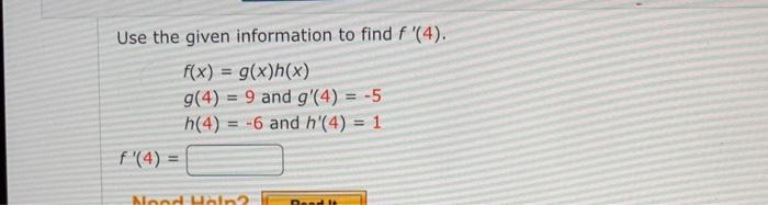 Solved Use the given information to find f′(4). | Chegg.com