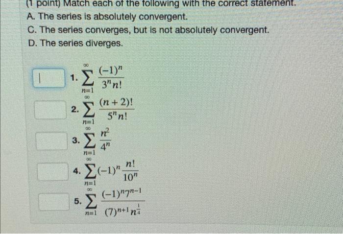 Solved (1 point) Match each of the following with the | Chegg.com