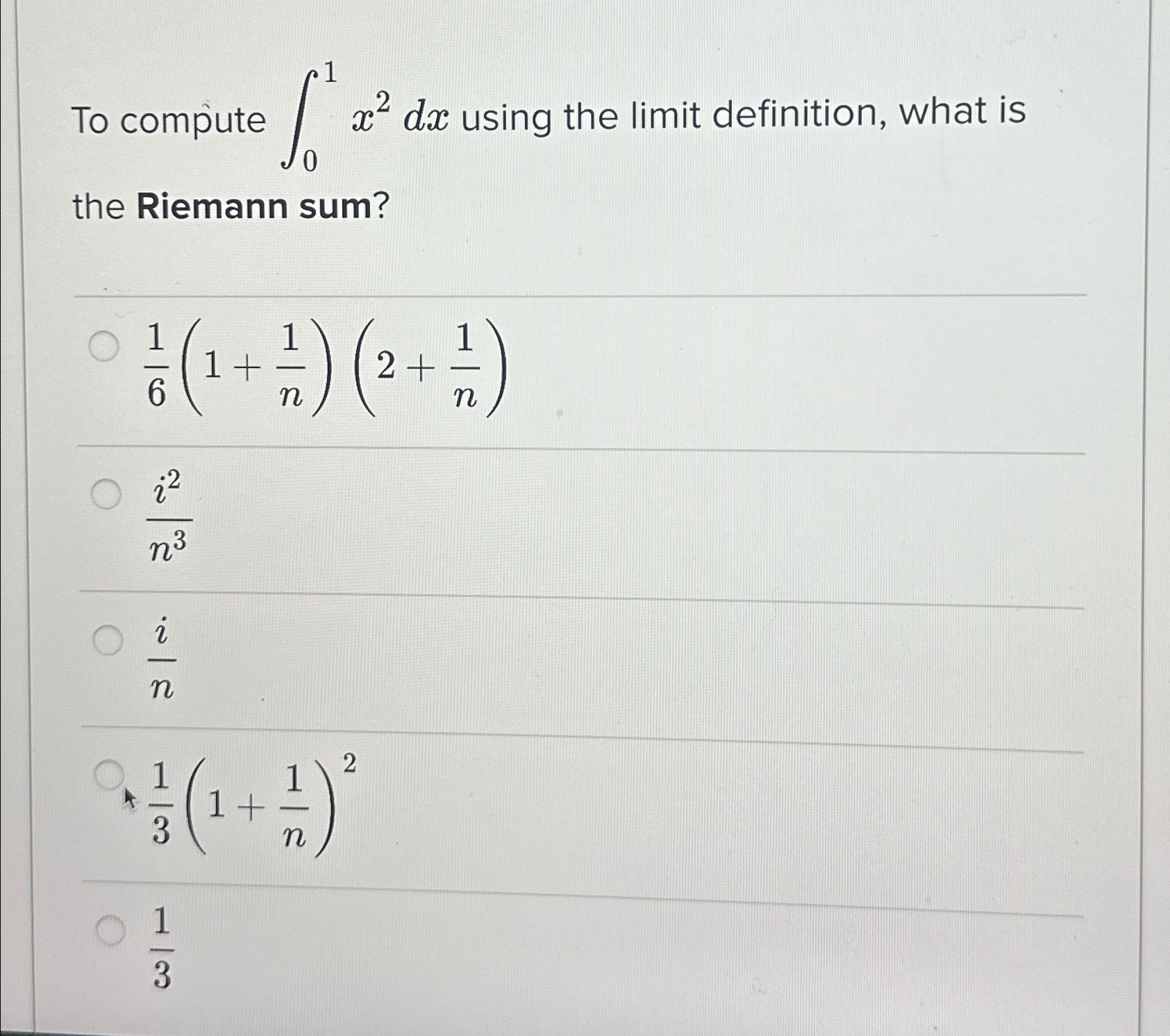 Solved To compute ∫01x2dx ﻿using the limit definition, what | Chegg.com