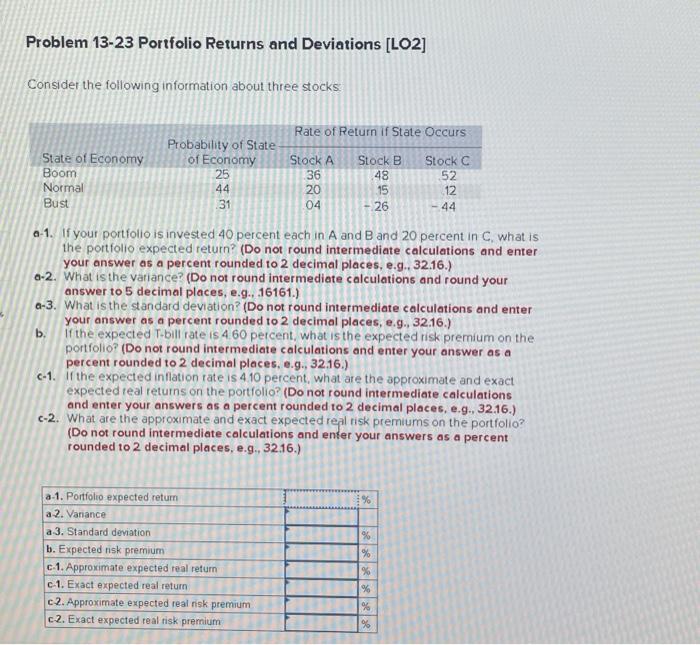 Solved Problem 13-23 Portfolio Returns and Deviations [LO2] | Chegg.com