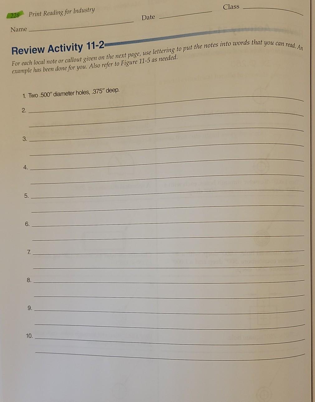 Solved Class Print Reading for Industry Date Name Review | Chegg.com
