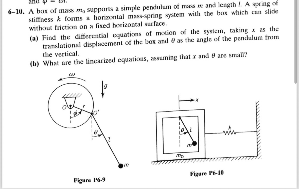 Solved 6-10. ﻿A box of mass m0 ﻿supports a simple pendulum | Chegg.com