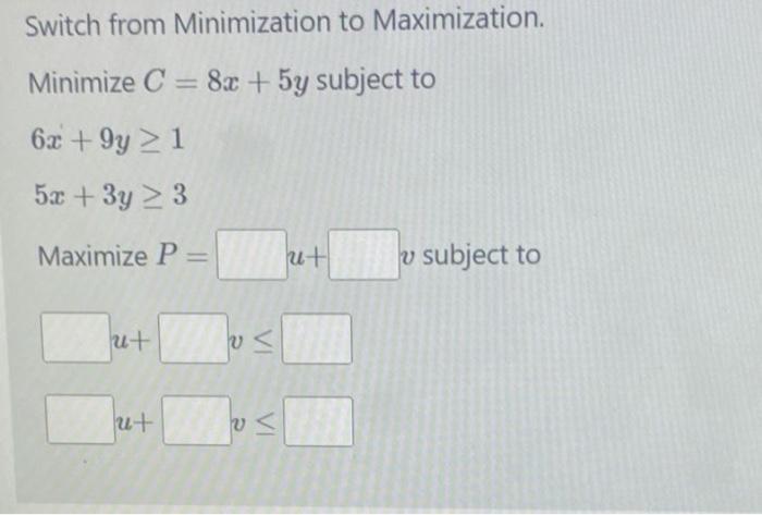 Solved Switch from Minimization to Maximization. Minimize | Chegg.com