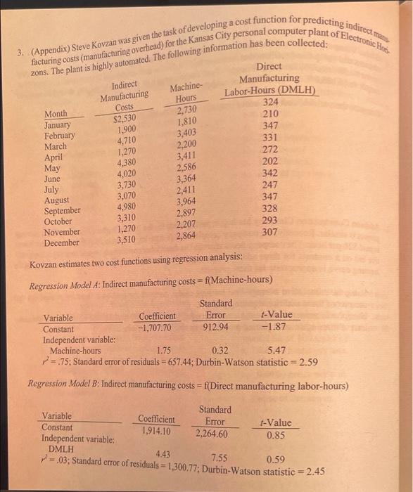 Solved Kovzan Estimates Two Cost Functions Using Regression