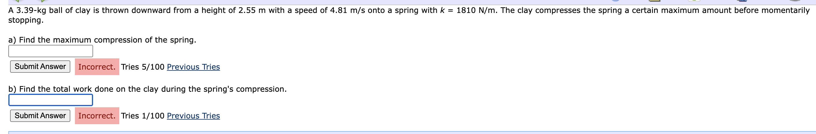 Solved stopping.a) ﻿Find the maximum compression of the | Chegg.com