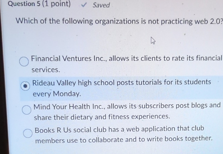 Solved Question 5 (1 ﻿point)SavedWhich of the following | Chegg.com