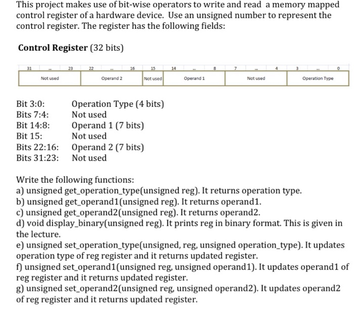 Solved This project makes use of bit-wise operators to write | Chegg.com