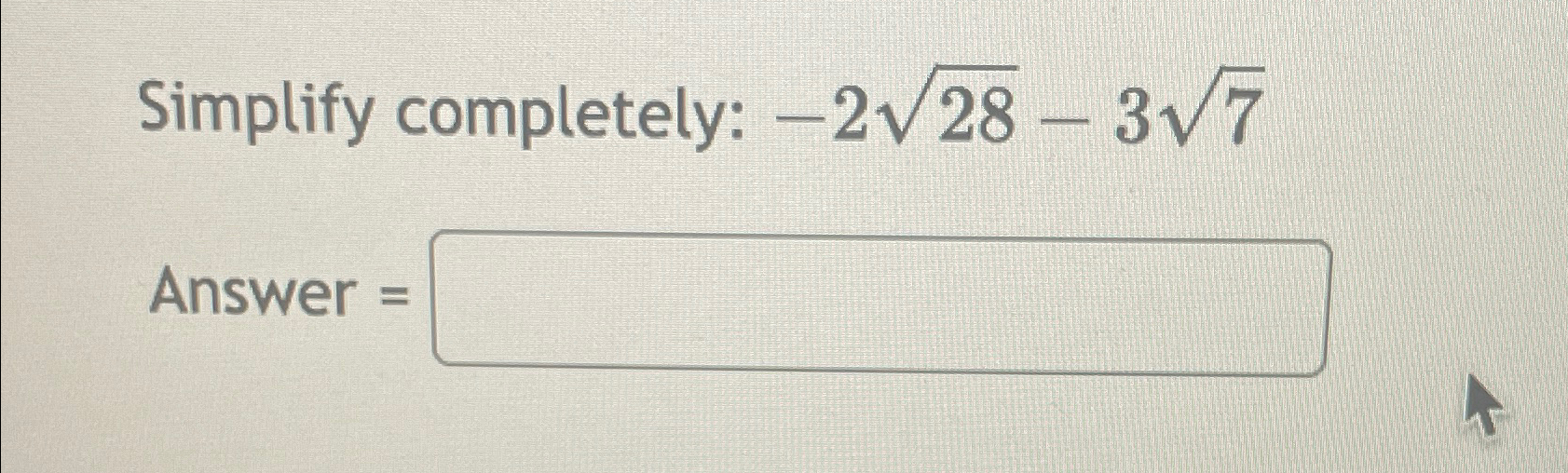 Solved Simplify completely: -2282-372Answer = | Chegg.com