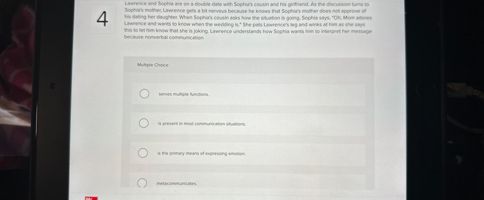 Solved Lawrence and Sophia are on a double date with | Chegg.com