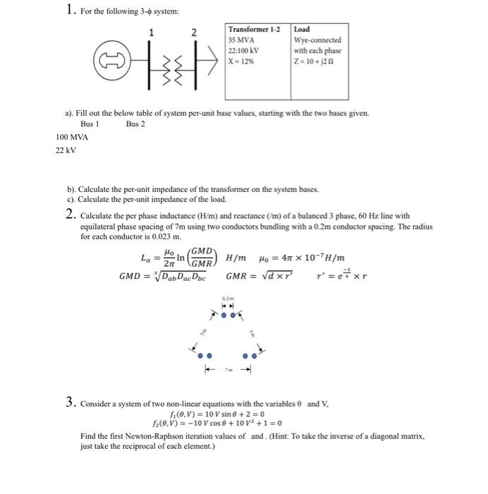 Solved 1. For the following 3- ϕ system: a). Fill out the | Chegg.com