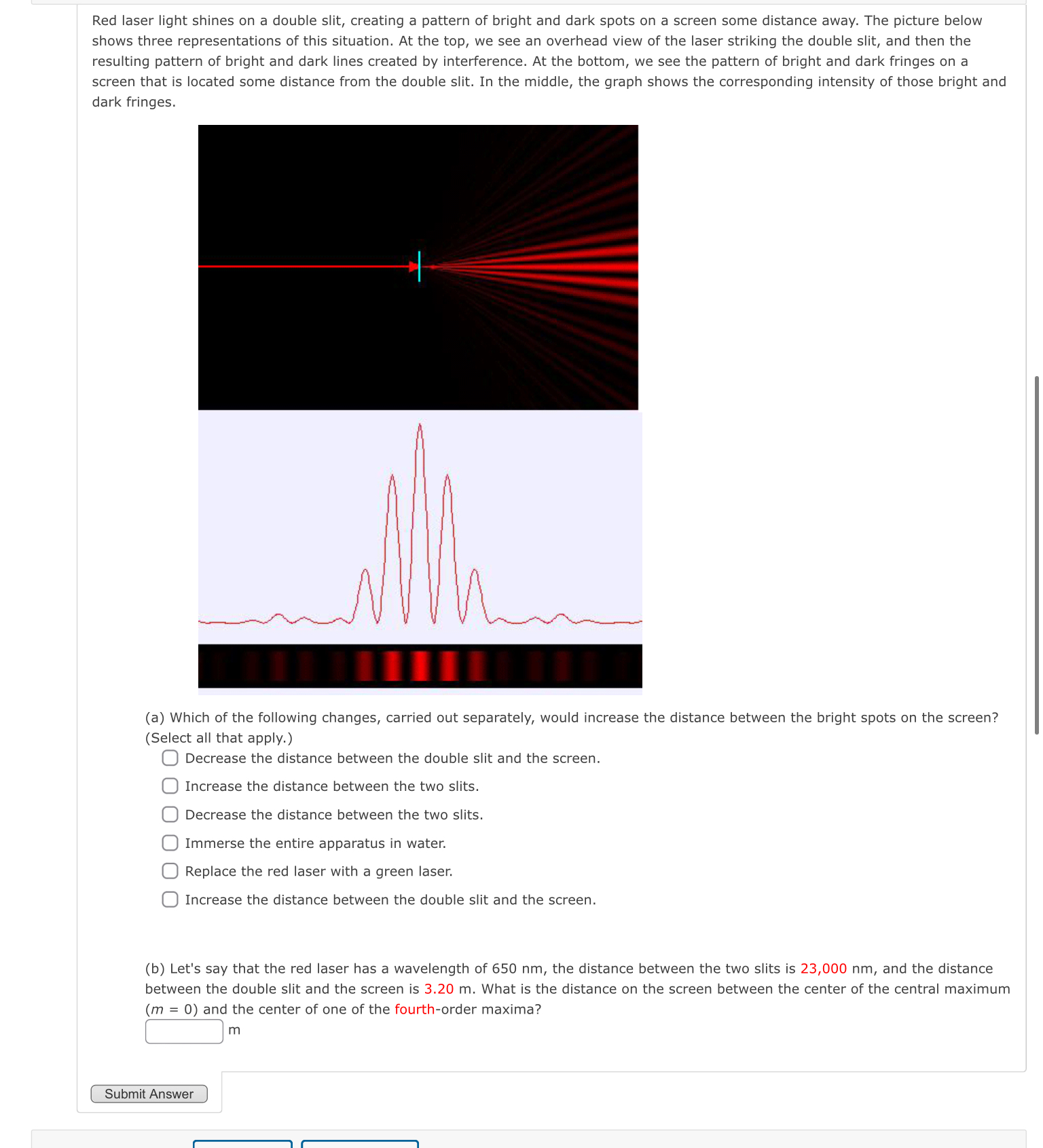 Solved Red laser light shines on a double slit, creating a | Chegg.com
