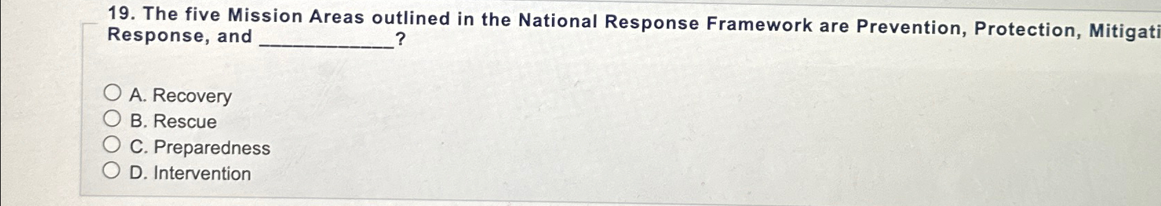 Solved The five Mission Areas outlined in the National | Chegg.com Solved The five Mission Areas outlined in the National | Chegg.com