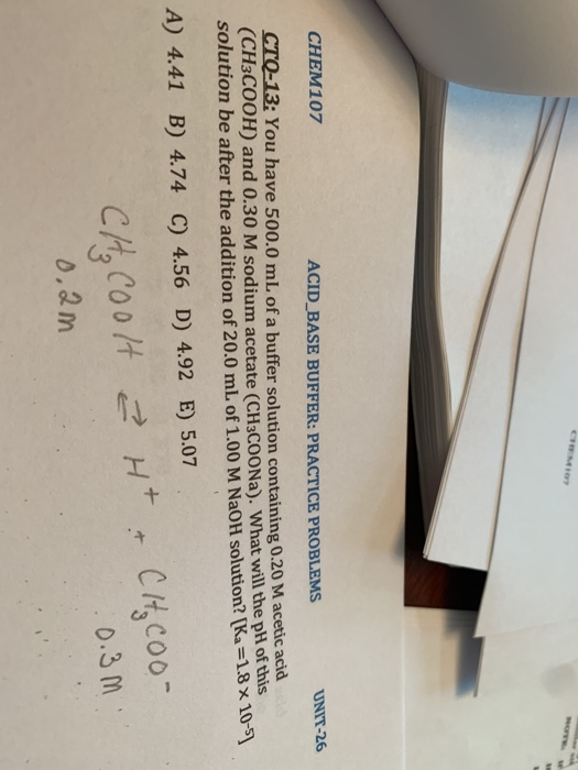 Solved CHEM107 ACID_BASE BUFFER: PRACTICE PROBLEMS UNIT-26 | Chegg.com