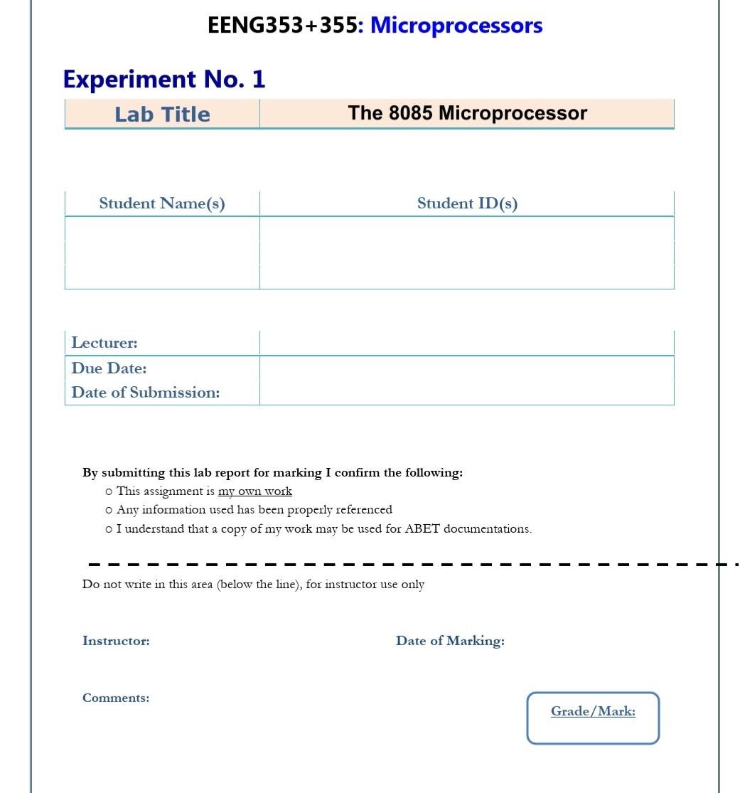 Solved EENG353+355: Microprocessors Experiment No. 1 Lab | Chegg.com