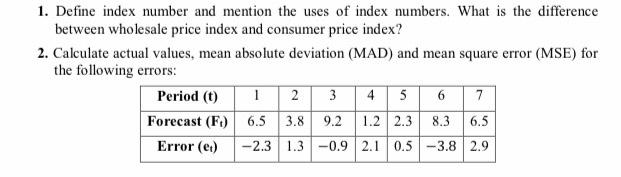 Solved 1. Define index number and mention the uses of index | Chegg.com