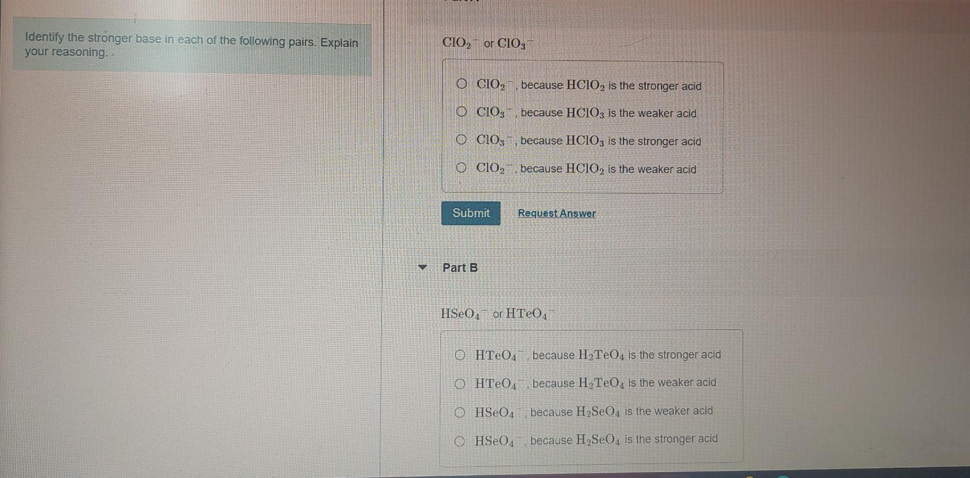 Solved Identify the stronger base in each of the following | Chegg.com