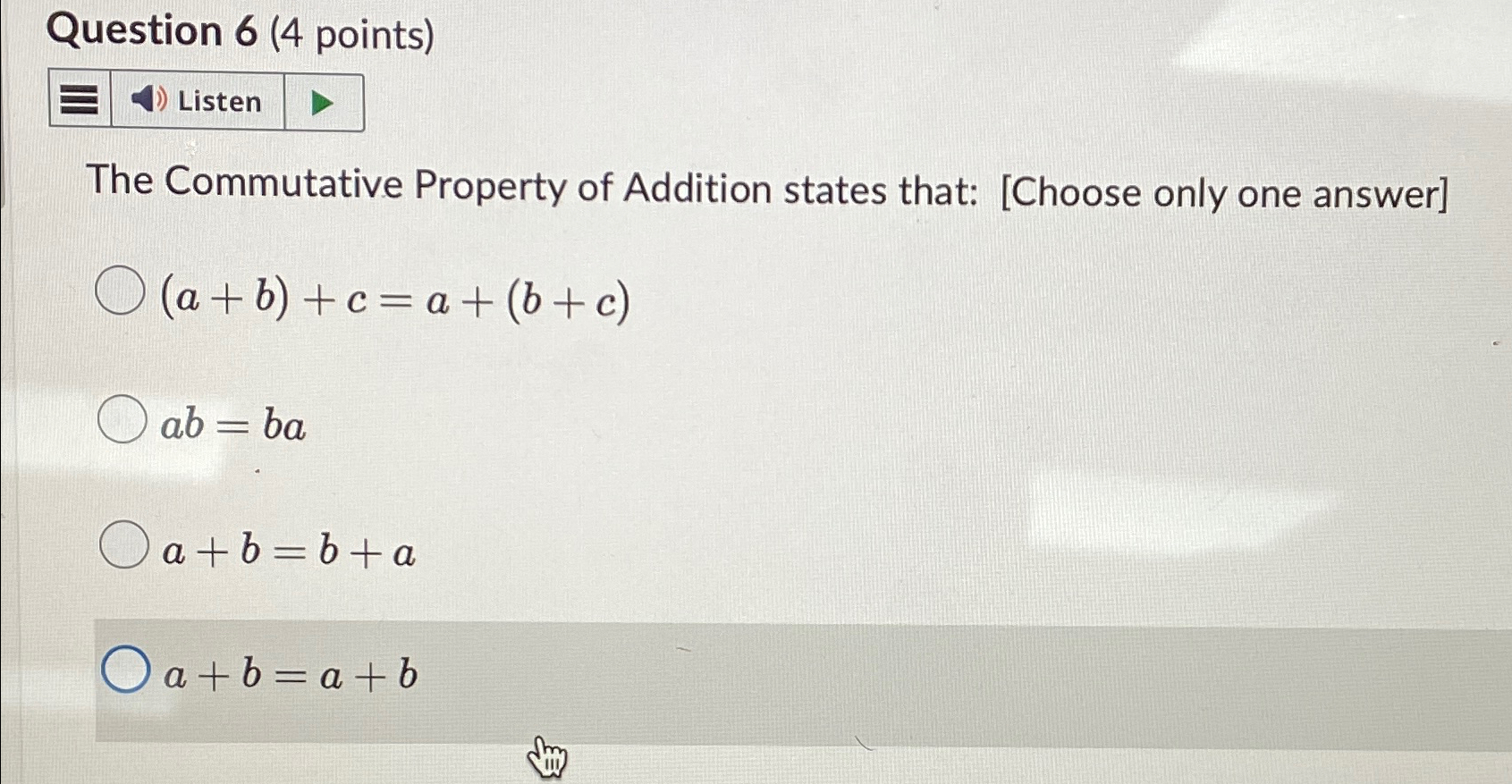 Solved Question 6 4 ﻿pointsthe Commutative Property Of 