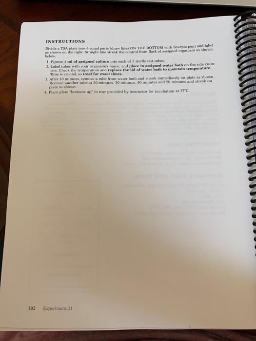 EXPERIMENT 21 Lethal Effects of Heat: Thermal Death | Chegg.com