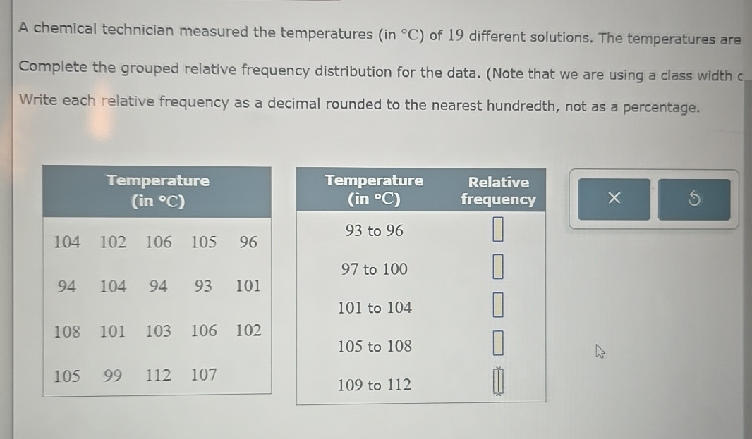 Solved A chemical technician measured the temperatures (in | Chegg.com