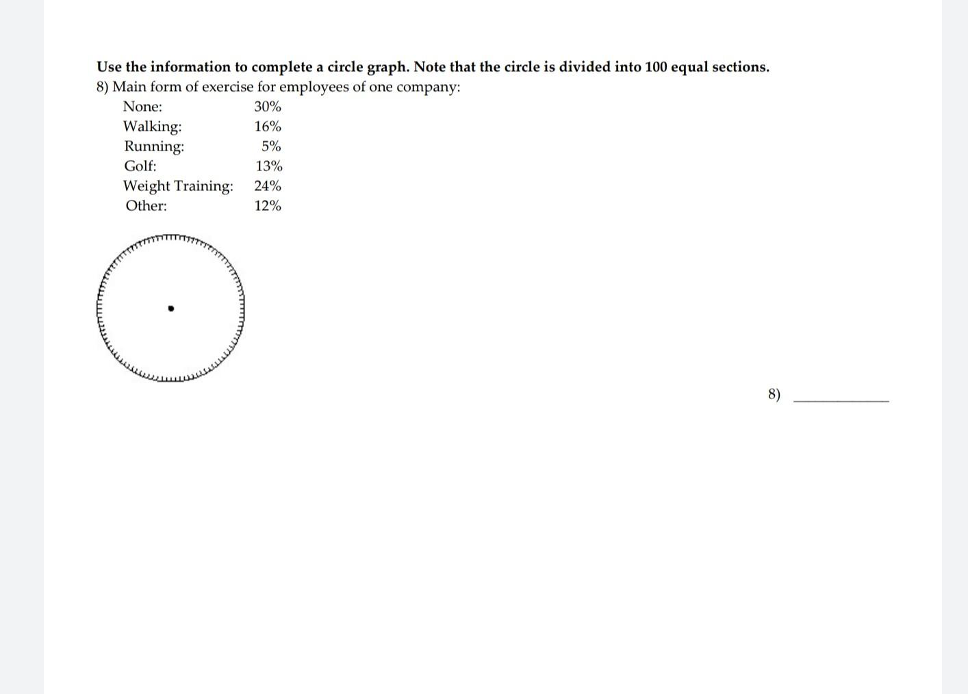 Solved Use the information to complete a circle graph. Note | Chegg.com