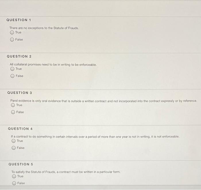 Solved QUESTION 1 There are no exceptions to the Statute of | Chegg.com