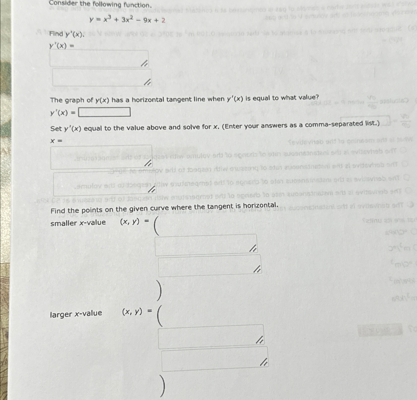 Solved Consider the following function.y=x3+3x2-9x+2Find | Chegg.com