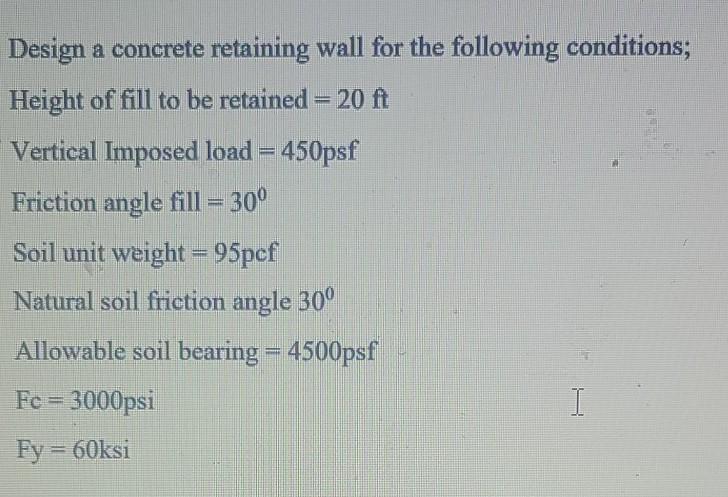 Solved Design a concrete retaining wall for the following | Chegg.com