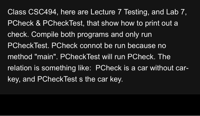 Solved PCheck and PCheckTest, show how to print iut a chcek. | Chegg.com