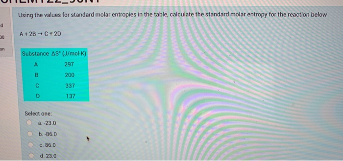 Solved Using the values for standard molar entropies in the | Chegg.com