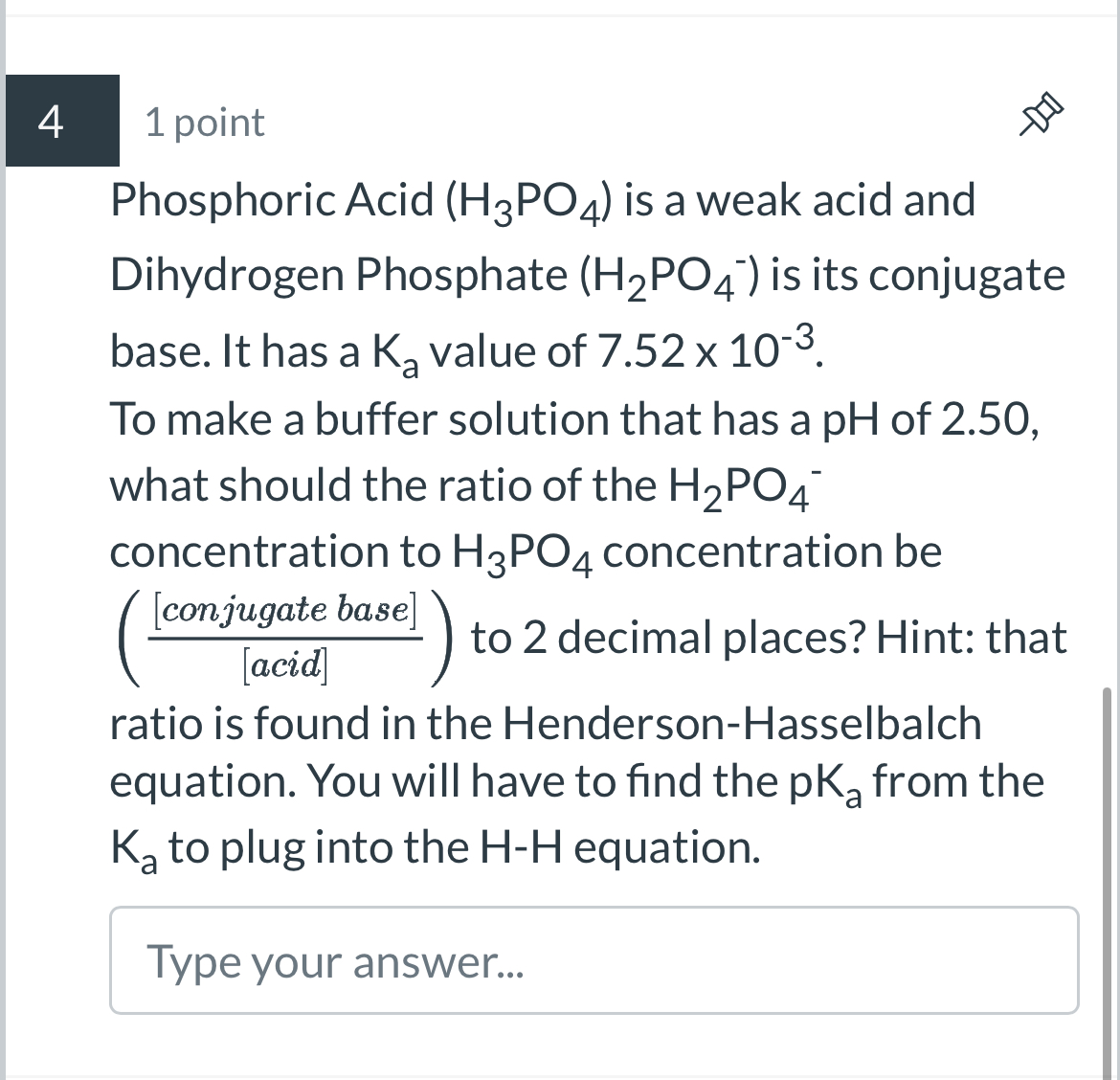 Solved 1 ﻿point∞Phosphoric Acid (H3PO4) ﻿is a weak acid and | Chegg.com